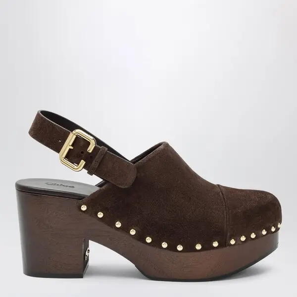 Chloé Suede Calfskin Wedge Clogs - Brown