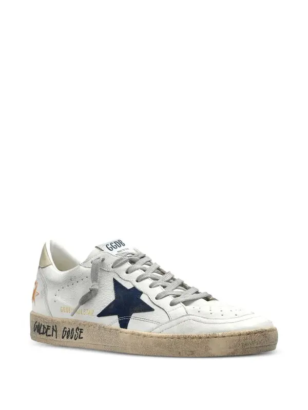 GOLDEN GOOSE Ball Star Leather Sneakers With Star Patch And Distressed Finish - Multicolor