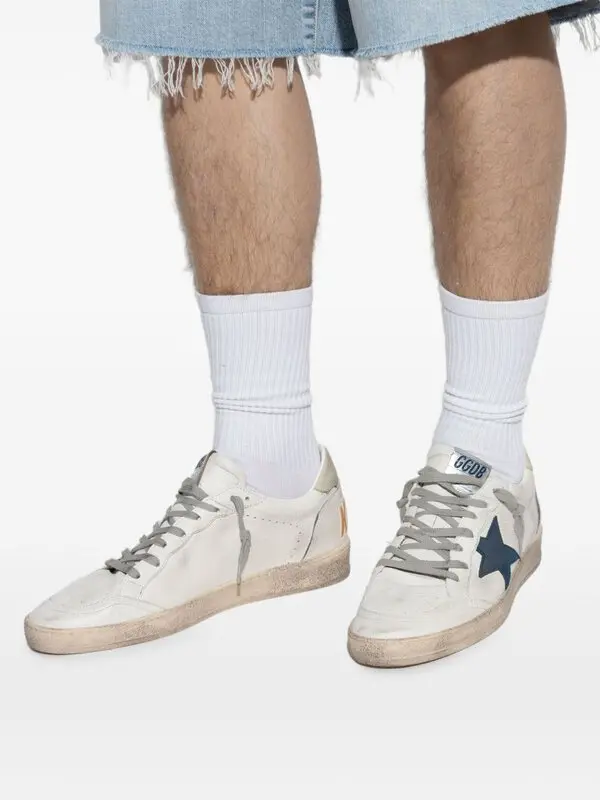 GOLDEN GOOSE Ball Star Leather Sneakers With Star Patch And Distressed Finish - Multicolor