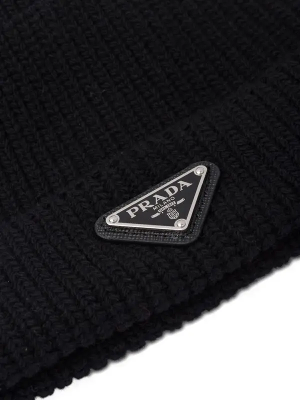 Prada Cashmere Blend Beanie With Enamel Triangle Logo - Multicolor