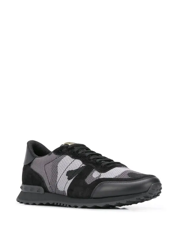 Valentino Garavani Rockrunner Camouflage Suede And Mesh Sneakers - Multicolor