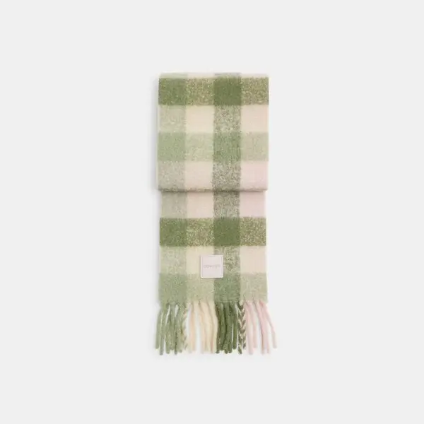 COACH OUTLET Oversized Plaid Muffler With Rubber Patch - Olive