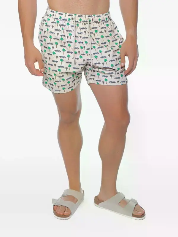 MC2 SAINT BARTH Palm Tree-print Swim Shorts - Neutrals