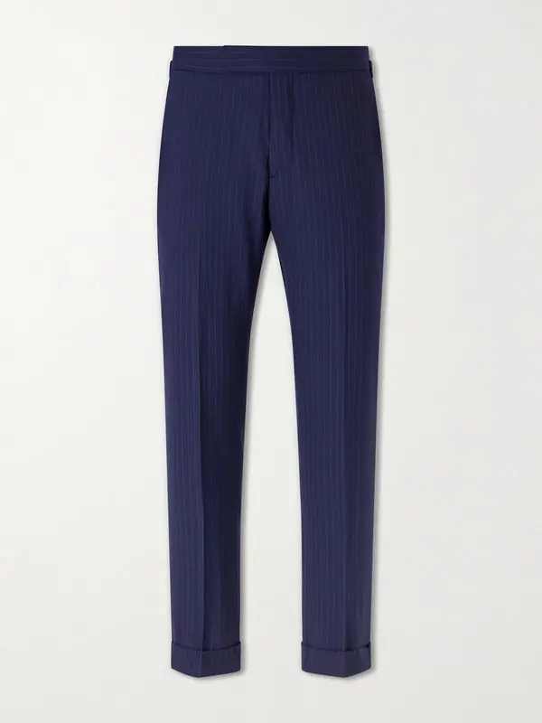 Polo Ralph Lauren Straight-leg Pinstriped Wool-blend Suit Trousers - Blue