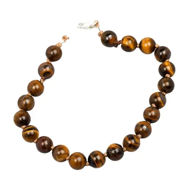 AMONTA Sterling Silver Tiger Eye Bead Bracelet - Brown/silver