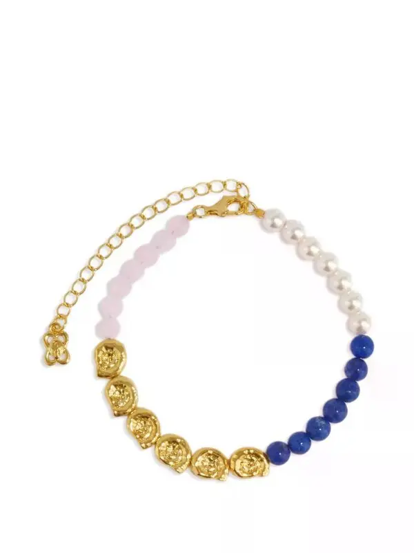 OTTOMAN HANDS Beaded Bracelets With Lapis Lazuli And Pink Jade - Gold