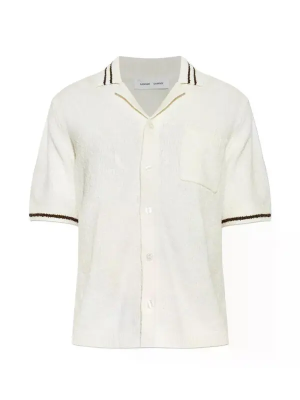 SAMSOE SAMSOE Sapedro Striped-trim Bouclé Shirt - Neutrals