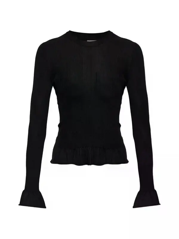 JIL SANDER Ribbed Crew Neck Sweater With Ruffled Cuffs