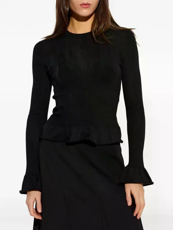 JIL SANDER Ribbed Crew Neck Sweater With Ruffled Cuffs