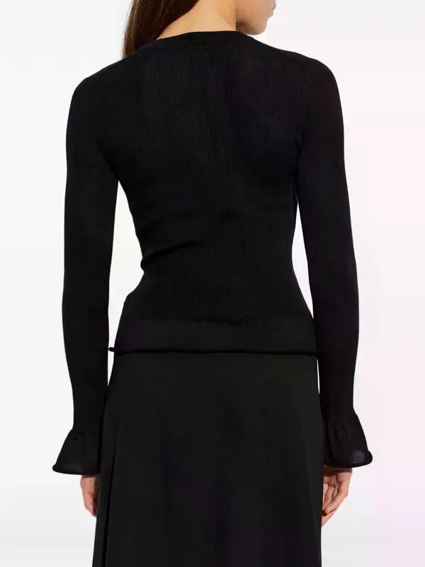 JIL SANDER Ribbed Crew Neck Sweater With Ruffled Cuffs