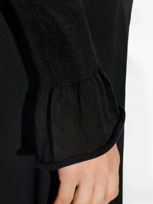 JIL SANDER Ribbed Crew Neck Sweater With Ruffled Cuffs