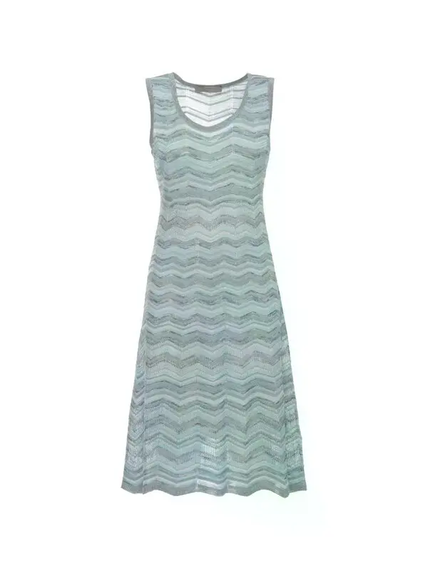 D.exterior Chevron-knit Metallic-thread Midi Dress - Blue