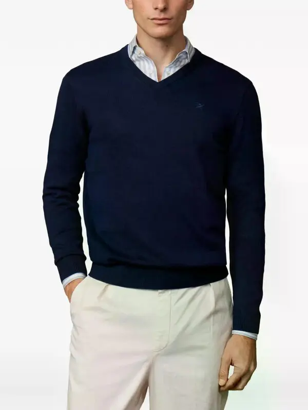 HACKETT LONDON Embroidered V-neck Sweater