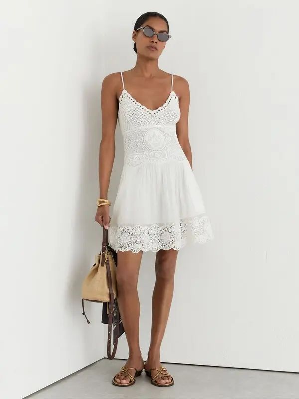 REISS Hesta Lace Trimmed Mini Dress