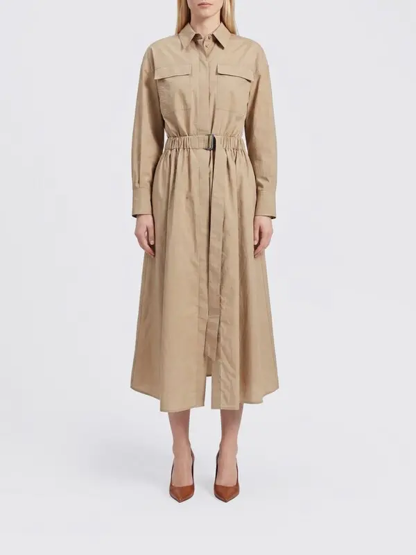 Brunello Cucinelli Cotton Midi Shirtdress With Tie-waist Belt - Beige
