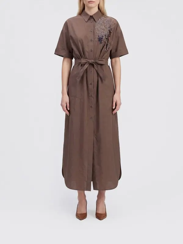 Brunello Cucinelli Belted Shirt Dress - Brown