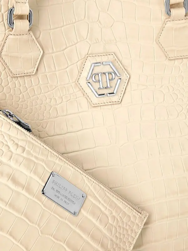 Philipp Plein Crocodile Effect Calfskin Tote Bag - Beige