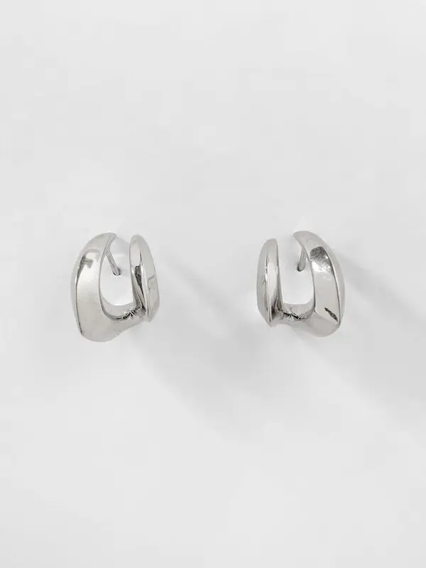 PANCONESI Asymmetrical Metal Dangle Earring With Engraved Logo - Silver