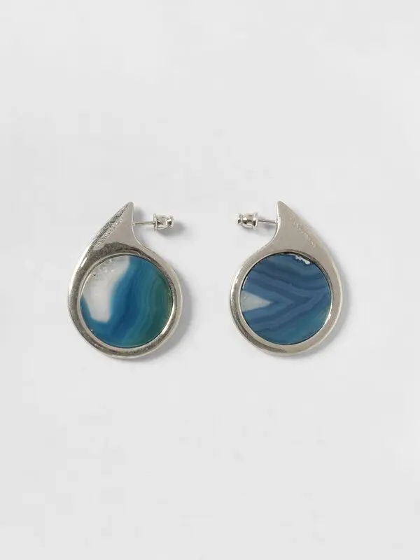 PANCONESI Metal Teardrop Pendant Earrings With Agate Stones - Gnawed Blue