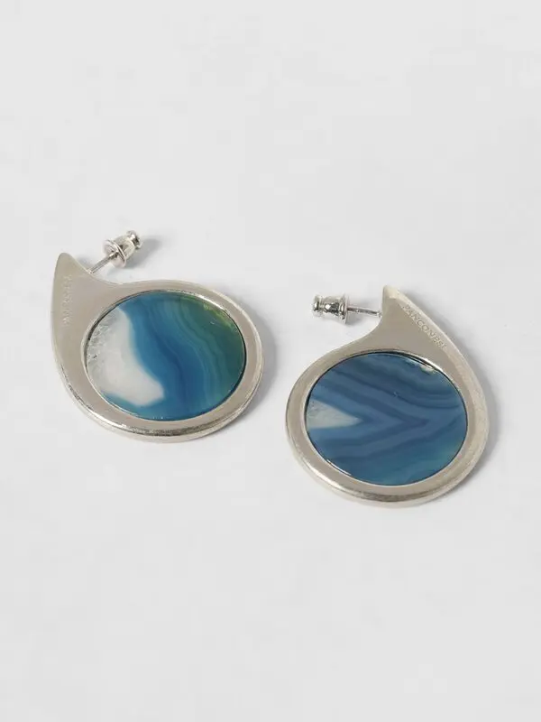 PANCONESI Metal Teardrop Pendant Earrings With Agate Stones - Gnawed Blue