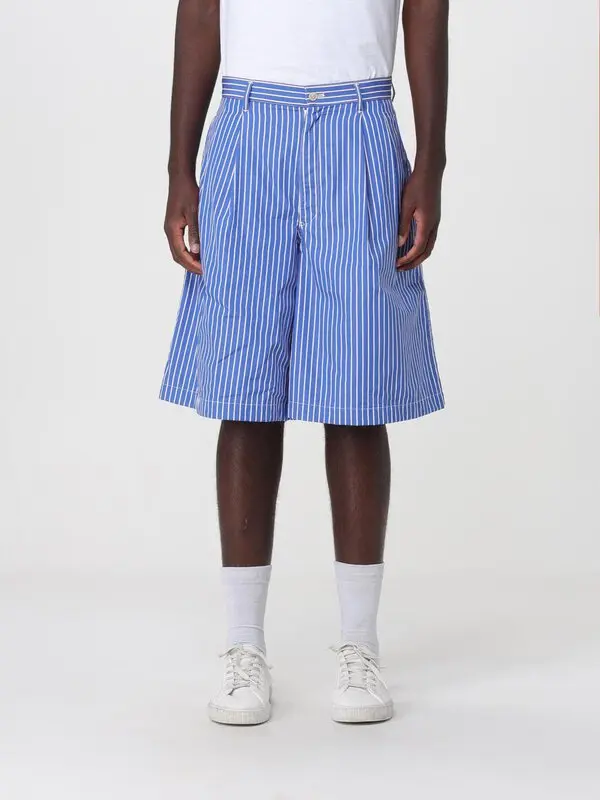Comme Des Garçons Striped Wide-leg Cotton Shorts - Blue