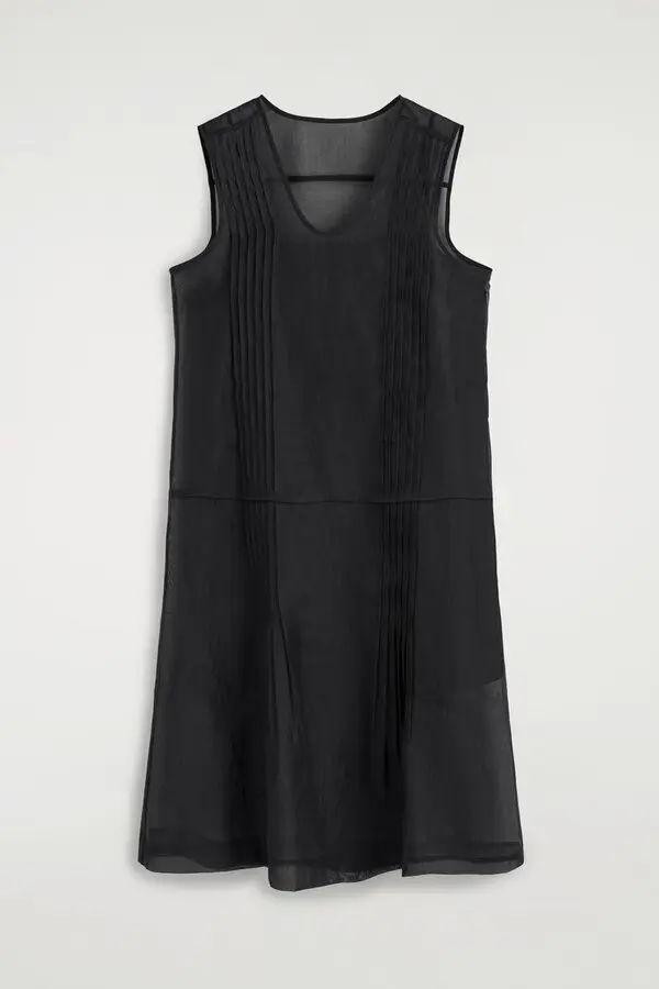 Cos Sheer Pintucked Midi Dress - Black