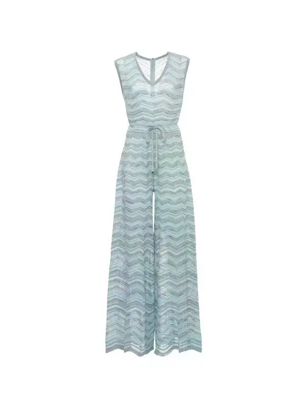 D.exterior Chevron Knit Wide-leg Jumpsuit - Blue