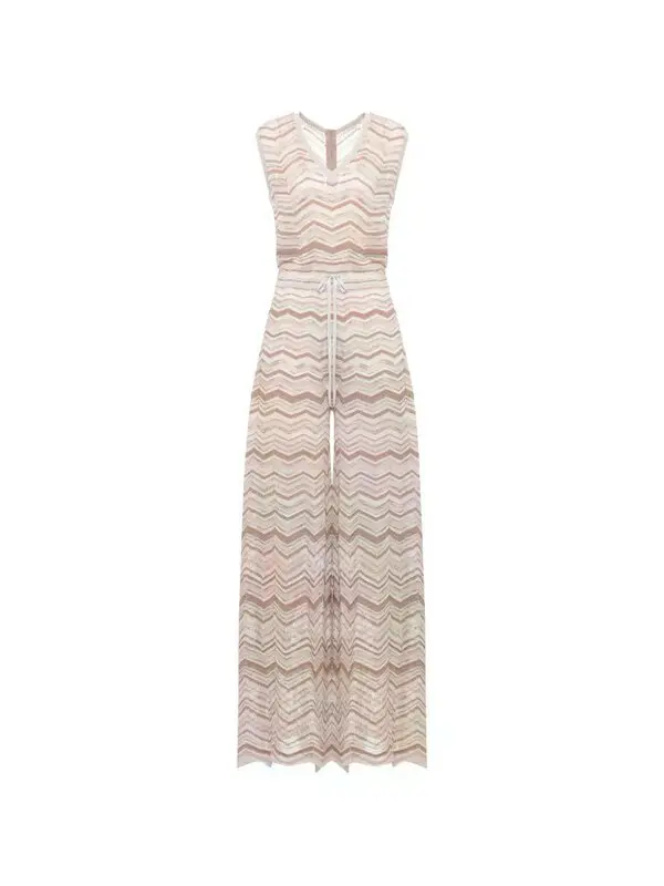 D.exterior Sleeveless Chevron Knit Jumpsuit - Neutrals