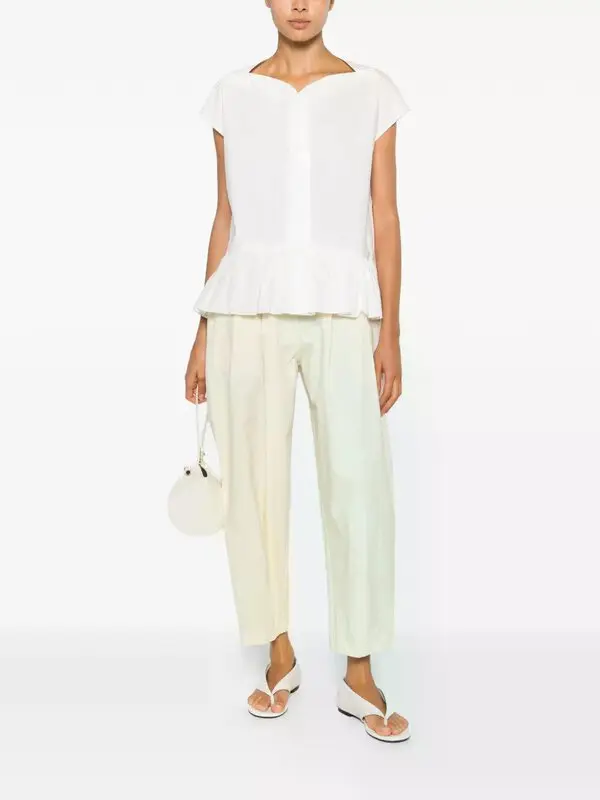 PSOPHIA V-neck Cotton Blouse With Ruffled Hem