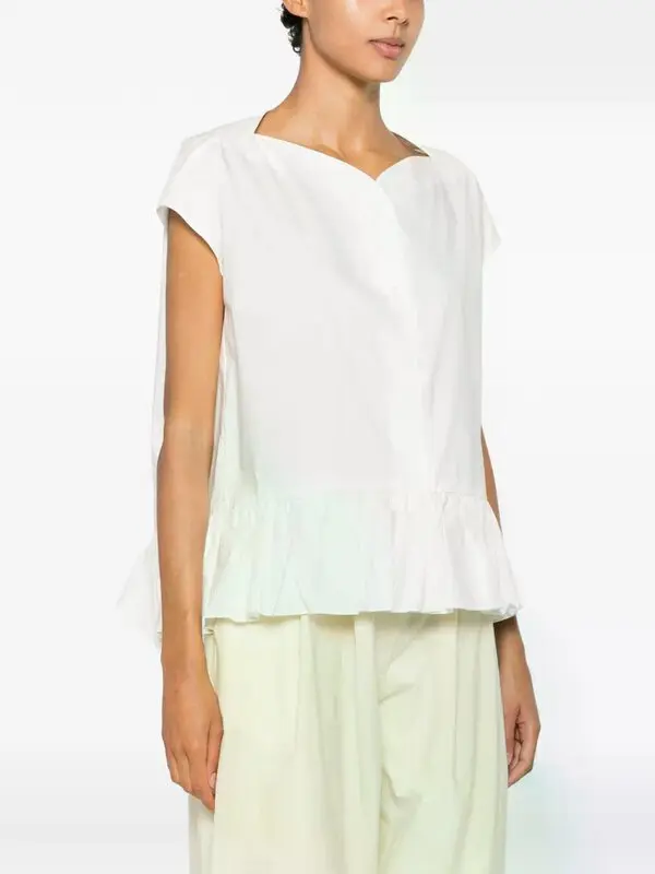 PSOPHIA V-neck Cotton Blouse With Ruffled Hem