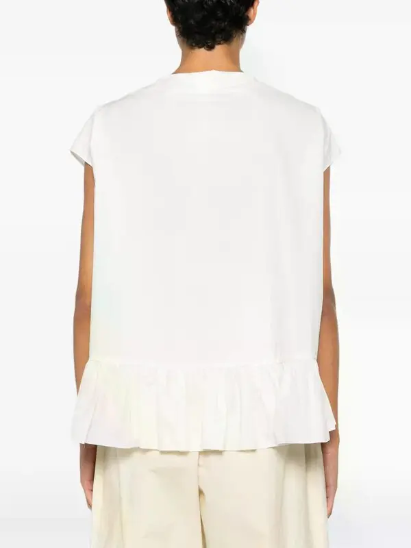 PSOPHIA V-neck Cotton Blouse With Ruffled Hem