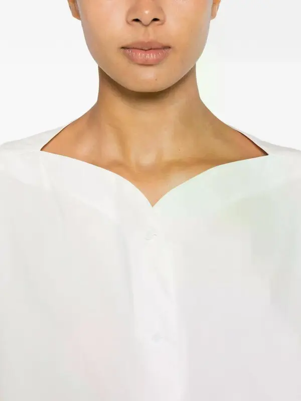 PSOPHIA V-neck Cotton Blouse With Ruffled Hem