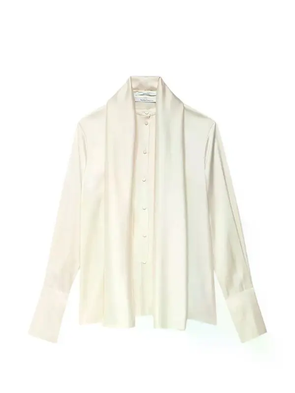 Another Tomorrow Band Collar Blouse With Detachable Scarf - Neutrals