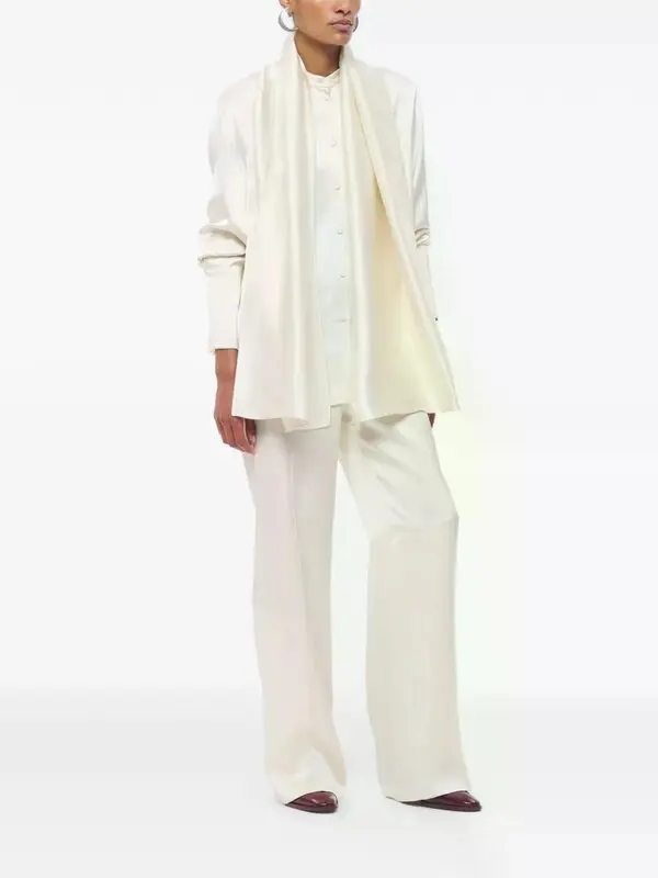 Another Tomorrow Band Collar Blouse With Detachable Scarf - Neutrals