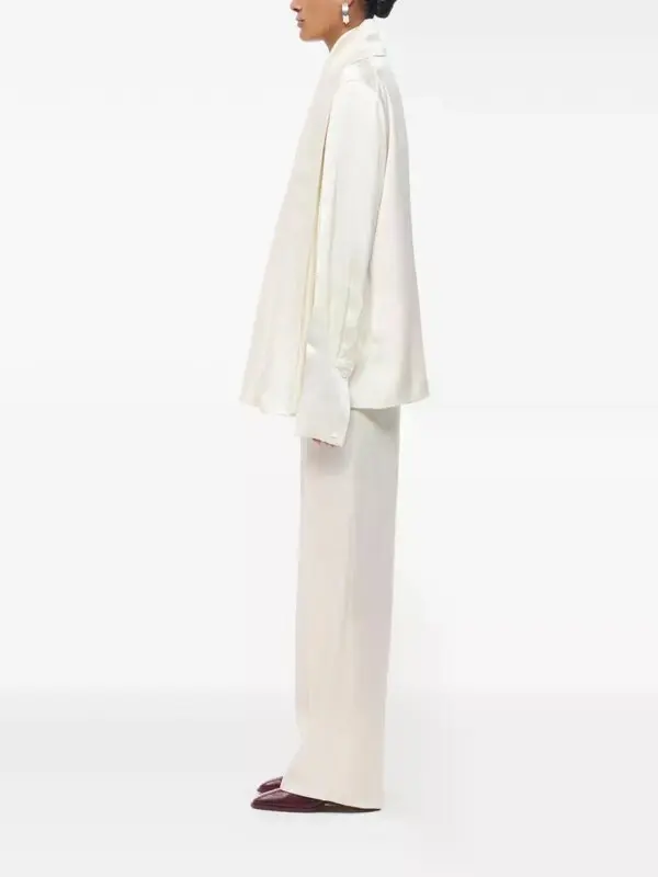 Another Tomorrow Band Collar Blouse With Detachable Scarf - Neutrals