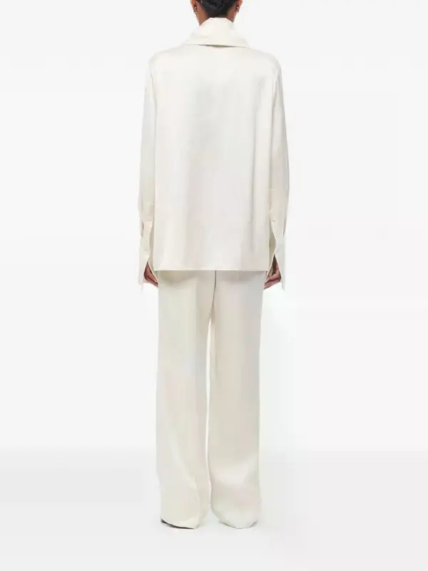 Another Tomorrow Band Collar Blouse With Detachable Scarf - Neutrals