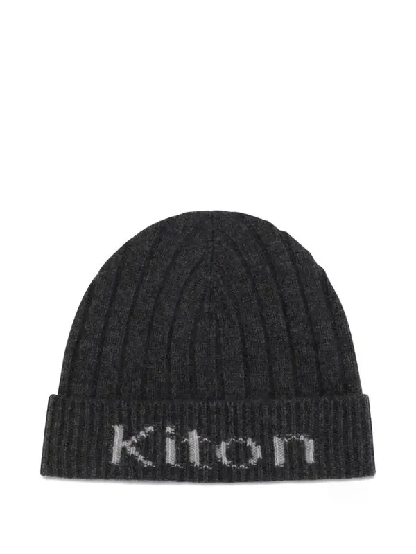 Kiton Ribbed Knit Logo Intarsia Hat - Grey