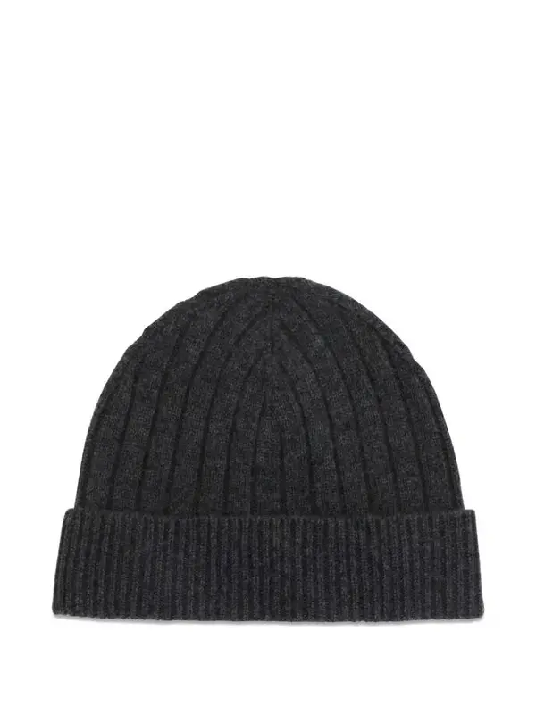 Kiton Ribbed Knit Logo Intarsia Hat - Grey