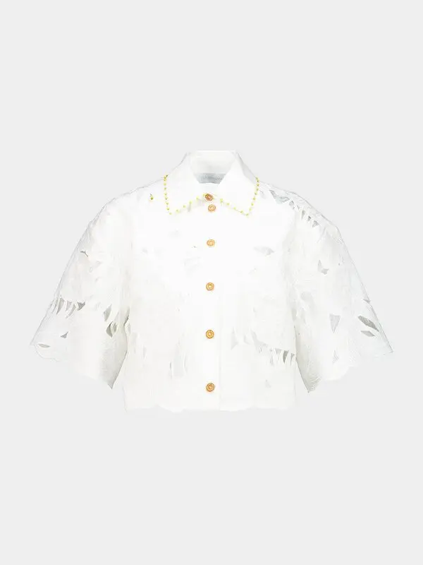 Zimmermann Mahon Embroidered Cropped Shirt - White