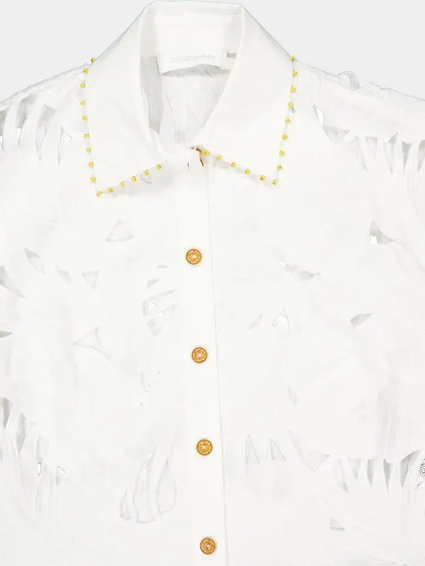 Zimmermann Mahon Embroidered Cropped Shirt - White