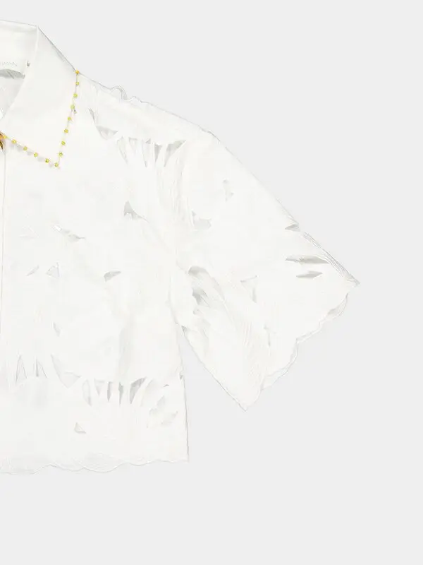 Zimmermann Mahon Embroidered Cropped Shirt - White
