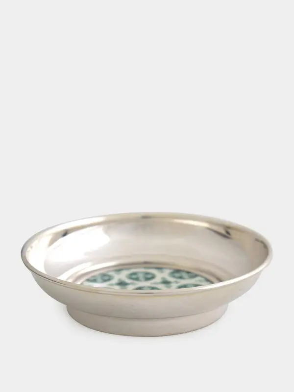 LEITÃO &AMP; IRMÃO Silver Round Tray With Portuguese Tile - Green