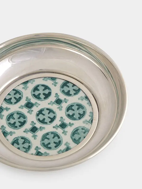 LEITÃO &AMP; IRMÃO Silver Round Tray With Portuguese Tile