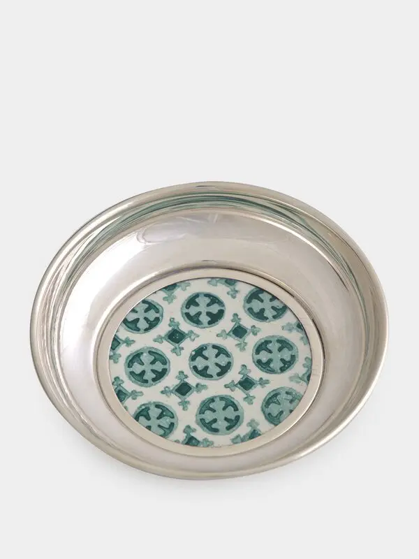 LEITÃO &AMP; IRMÃO Silver Round Tray With Portuguese Tile