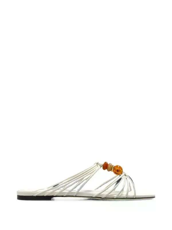 JIMMY CHOO Lova Bead-embellished Flat Sandals - Neutrals