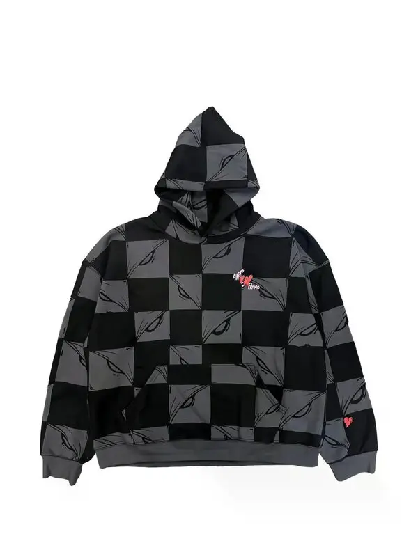 ANTI PROMO 99 Eyes Checkered-pattern Graphic-print Hoodie