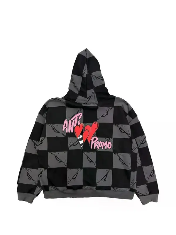 ANTI PROMO 99 Eyes Checkered-pattern Graphic-print Hoodie