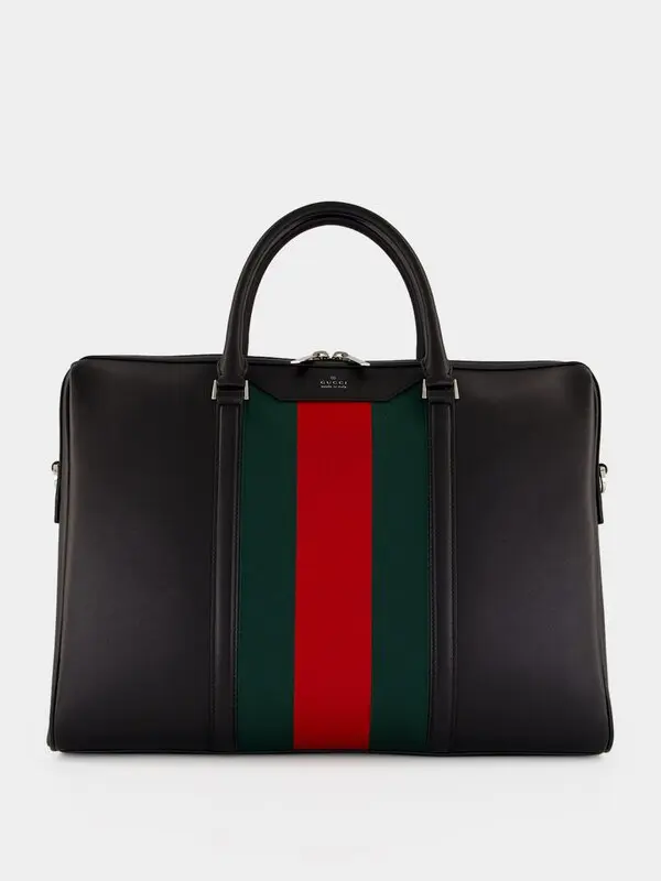 Gucci Mega Web Medium Briefcase In Leather - Black