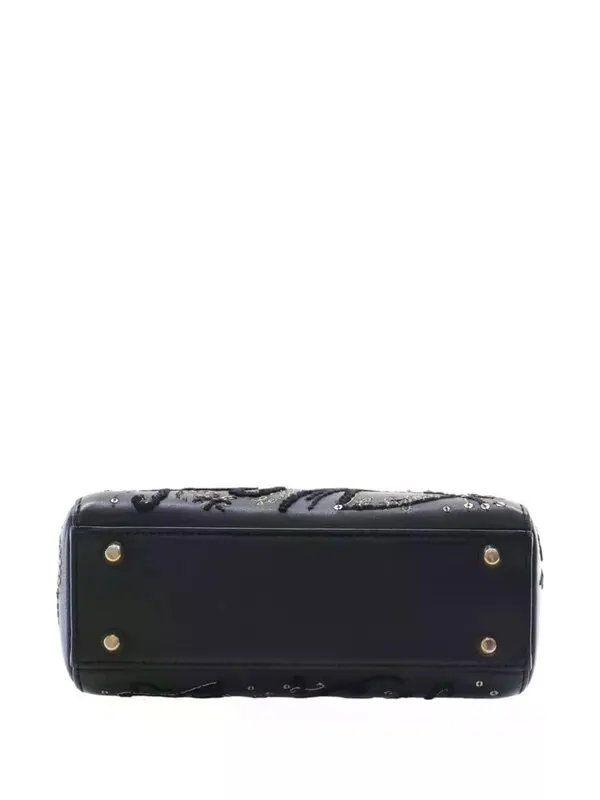 Dior 2018 Mini Lambskin Embroidered Sequin Astrology Lady Satchel - Black