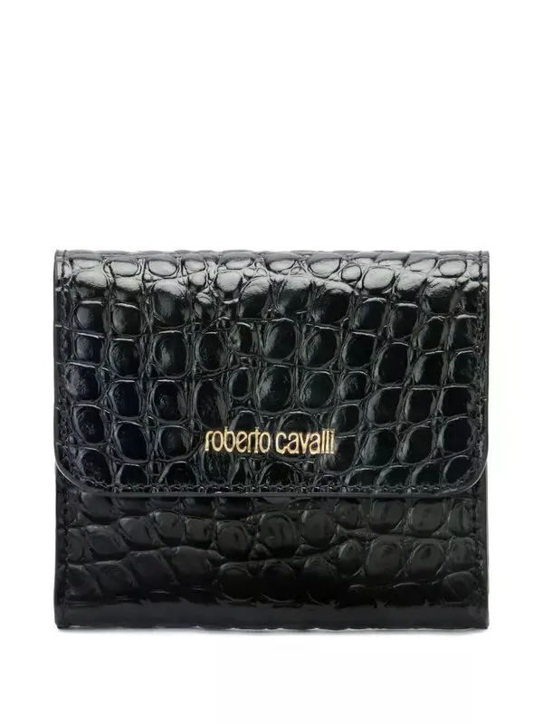 Roberto Cavalli Croc-effect Logo-lettering Card Holder - Black